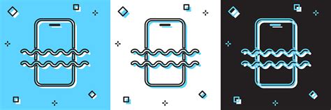 파란색과 흰색 검은 색 배경에 격리 방수 휴대 전화 아이콘을 설정합니다 물 한 방울이있는 스마트 폰 벡터 개념에 대한 스톡 벡터