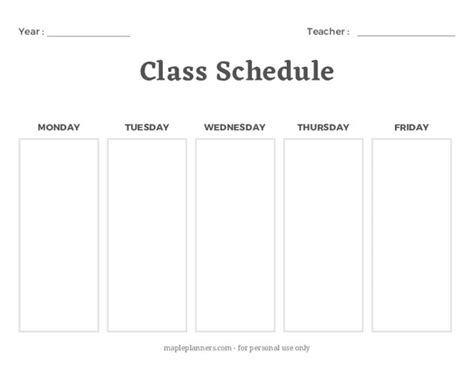 Free Printable Minimalist Class Schedule Template