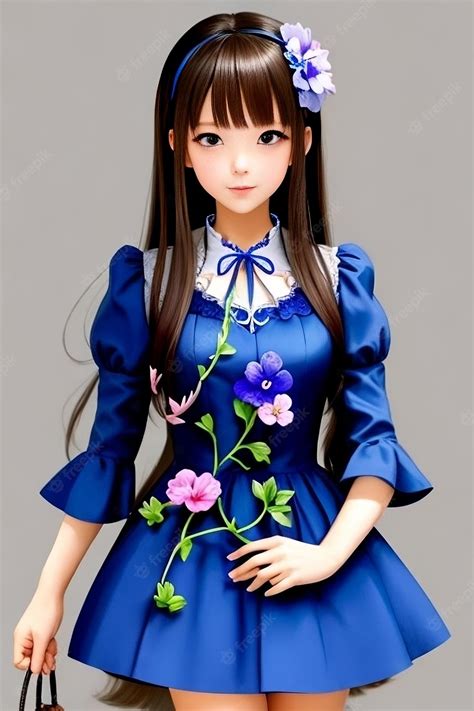 Premium Ai Image Anime Girl In A Blue Dress With A Flower