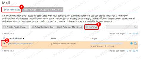 วิธีการลบบัญชีอีเมลใน plesk hostatom knowledge base