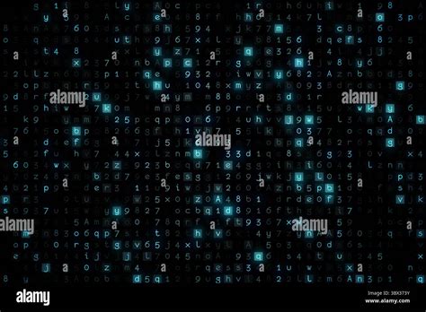 Abstract Digital Illustration Showing Glowing Cyan Alphanumeric Grid On Black Virtual Display