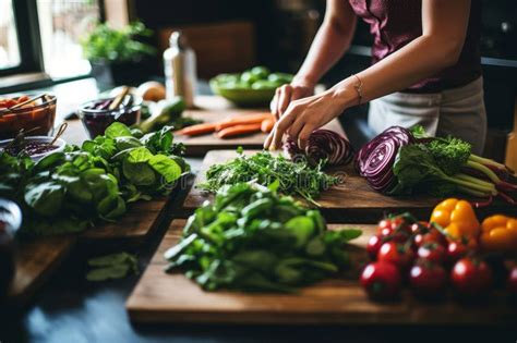 Unrecognizable Woman Cooking Healthy Food In Kitchen For Dieting