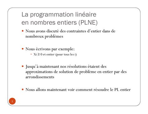 Pl En Nombres Entiers Cours Sur Les Programmes En Nombre Entier La
