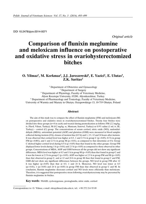 Pdf Comparison Of Flunixin Meglumine And Meloxicam Influence On