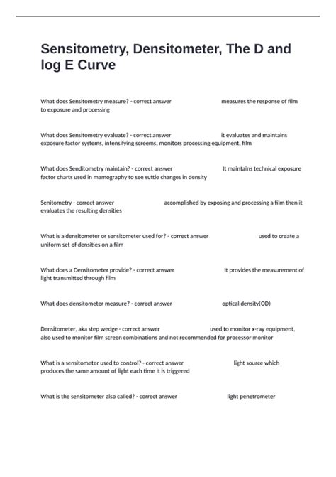 Sensitometry Densitometer The D And Log E Curve A Comprehensive Guide With Correct Answers