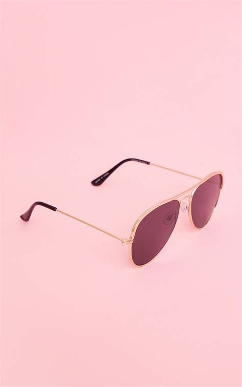 Gold Thin Bar Aviator Sunglasses Prettylittlething Usa