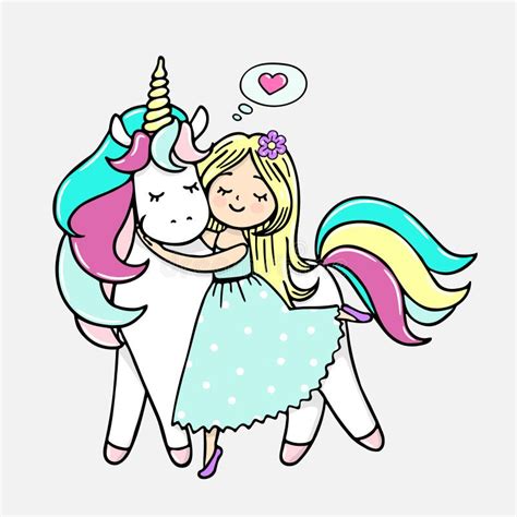 Hand Drawn Illustration Of A Magic Unicorn With A Girl Vector Isolated