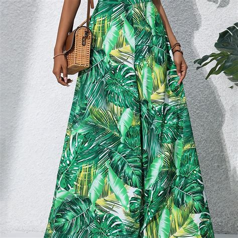Boho Plants Print Pants Casual High Waist Elastic Wide Leg Summer