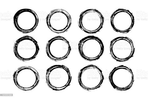 그런지 원 브러시 스트로크의 손으로 그린 컬렉션 원 낙서 배너 엠블럼 로고 아이콘 라벨 및 배지에 적합합니다 벡터 Eps 10 거친에 대한 스톡 벡터 아트 및 기타 이미지