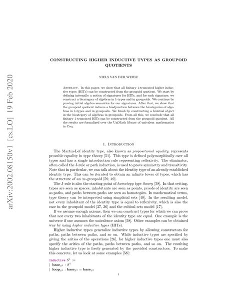 Pdf Constructing Higher Inductive Types As Groupoid Quotients