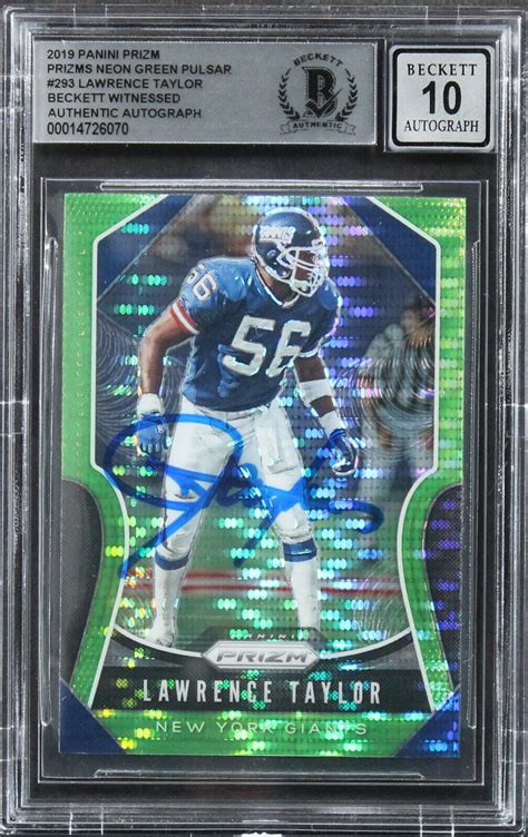 Lawrence Taylor Signed 2019 Panini Prizm Neon Pulsar 293 Card Auto 10