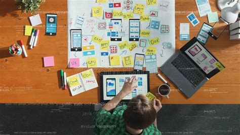 top view of business woman looking and working at ux ui design