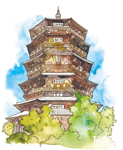 中国有一座与埃菲尔铁塔齐名的应县木塔水彩画 应县木塔位于山西省朔州市应县全称为佛宫寺释迦塔俗称应县木塔是中国现存最高最