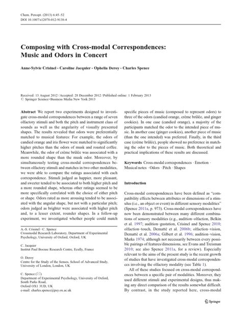 Composing With Cross Modal Correspondences Music And Odors In Concert