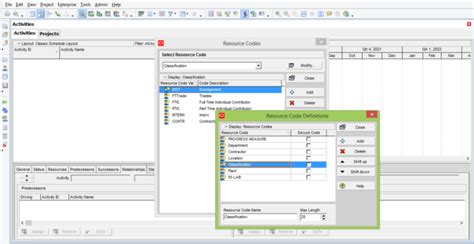 oracle primavera p6 project activity and resource codes