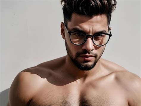 Premium Photo Lovely Shirtless Asian Guy With Glasses Smiling And Looking At Camera Shirtless