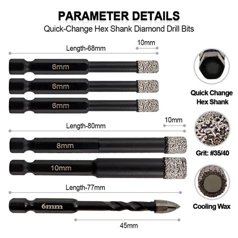 Shdiatool Dry Drilling Bits Quick Fit Shank 6mm Carbide Triangular