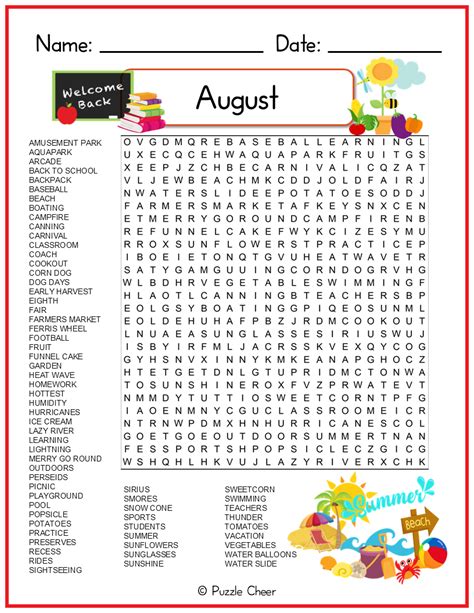 August Word Search Puzzle Puzzle Cheer