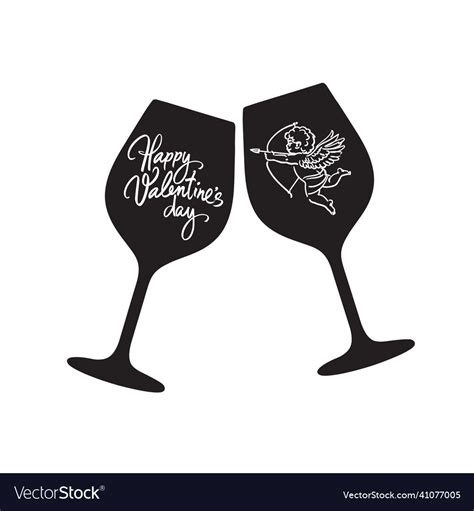 Black Silhouette Of Two Glasses Wine Clinking Vector Image