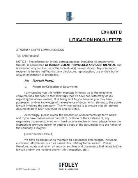 Exhibit B Litigation Hold Letter Foley And Lardner Llp