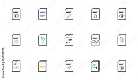 Document Line Icons Report Checklist And Download File Read Message Linear Icon Set Bicolor