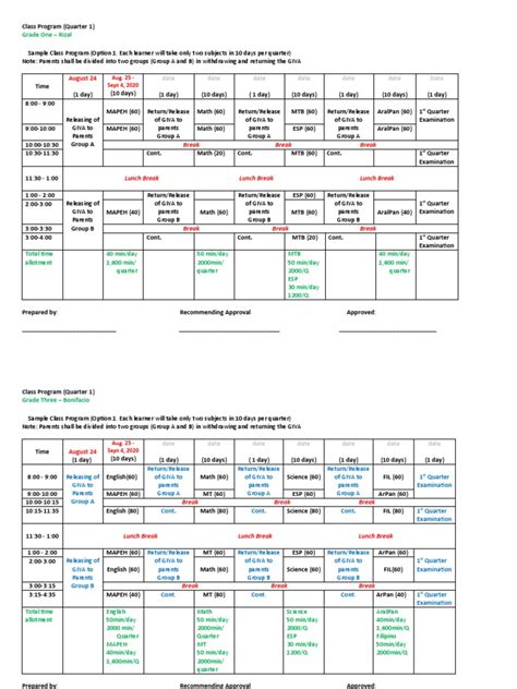 Class Program Sample Modular Learning Modality Pdf Learning Behavior Modification