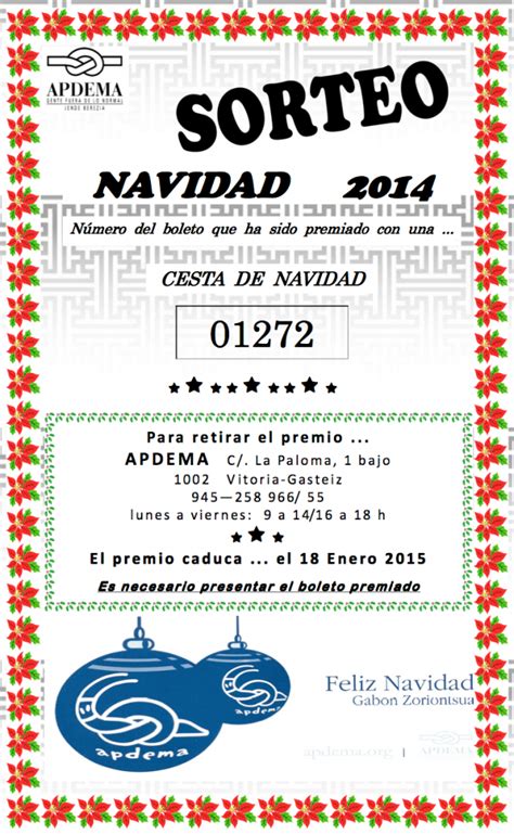 NÚMERO PREMIADO EN EL SORTEO DE LA CESTA DE NAVIDAD Apdema