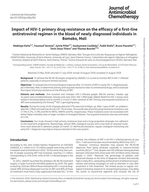Pdf Impact Of Hiv 1 Primary Drug Resistance On The Efficacy Of A