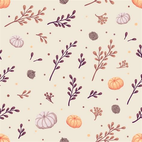 Premium Vector Pumpkin Leaves Branches Autumn Seamless Pattern