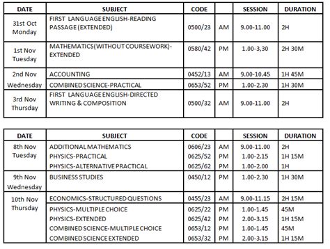 Igcse Timetable 2016 October November Mr Sai Muns Blog