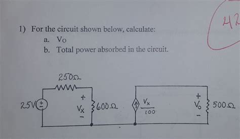Solved For The Circuit Shown Below Calculate Vo Total