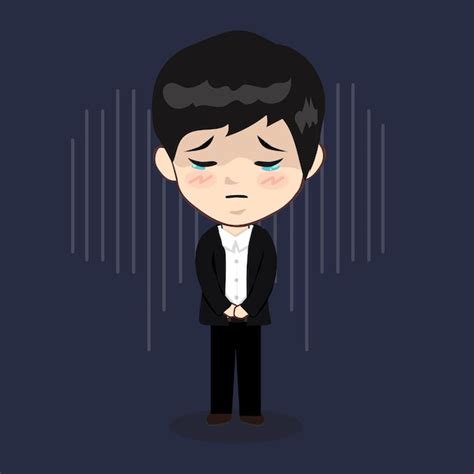 Illustration De Dessin Animé Dun Homme Debout Et Pleurant Exprimant La