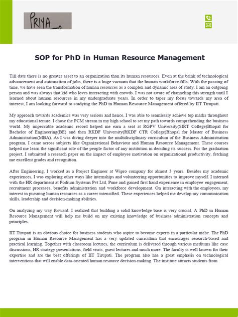 sop iit phd pdf human resource management business
