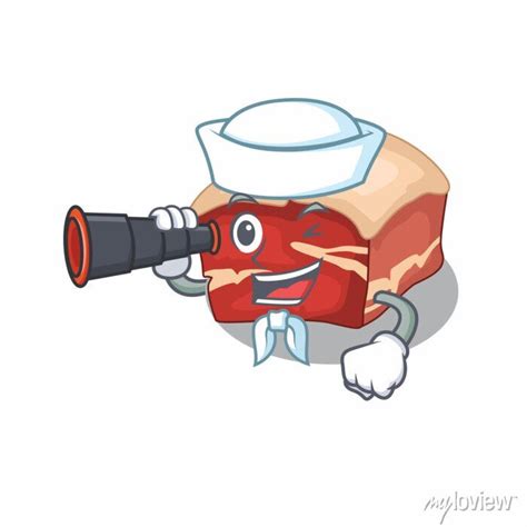 A Cartoon Image Design Of Pork Belly Sailor With Binocular Wall