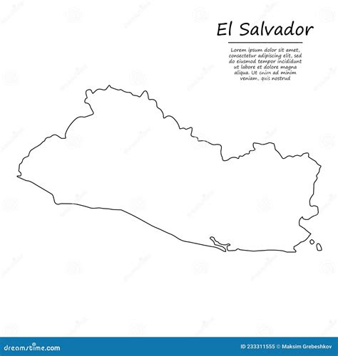 Mapa De Esquema Simple De La Silueta Del Salvador En La Línea De Esbozo