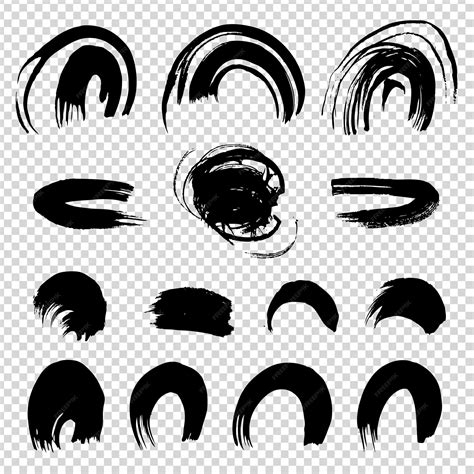 모조 투명 배경에 검정 추상 텍스처 브러시 스트로크 직선 및 호 모양 프리미엄 벡터