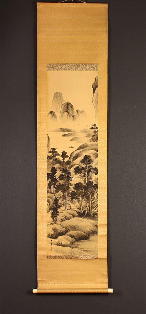 Yahooオークション 【模写】【一灯】pp6278〈奥谷秋石〉山水図 共箱