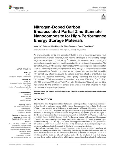 Pdf Nitrogen Doped Carbon Encapsulated Partial Zinc Stannate Nanocomposite For High