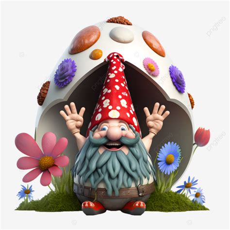Three Dimensional Cute Easter Dwarf With Eggs Flowers And Plants Dwarf