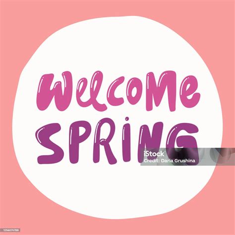 봄을 환영합니다 장식 디자인 복고풍 카드 벡터 일러스트 배너 카드 엽서 현대 손 그린 글꼴 손 그린 벡터 일러스트 장식 디자인에 대한 견적 서예 격언에 대한 스톡 벡터 아트