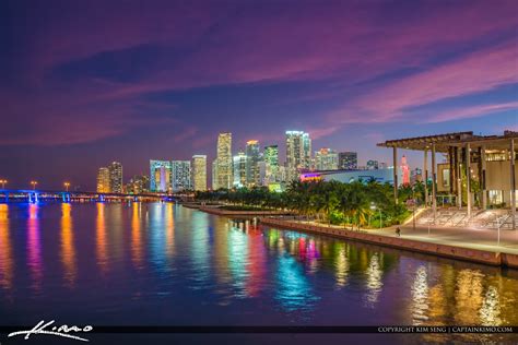 Miami Skyline Nighttime Lights From Water Hdr Photography By Captain Kimo