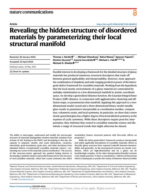 PDF Revealing The Hidden Structure Of Disordered Materials By Parameterizing Their Local