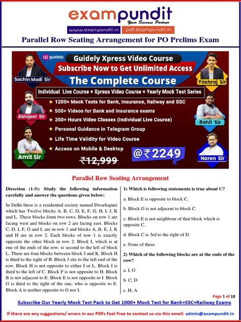 Parallel Row Seating Arrangement Questions For Ibps Rrb Po Prelims Exam