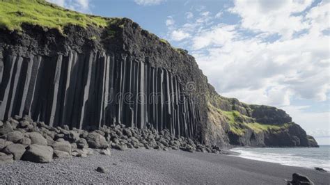 Black Basalt Columns At A Coastal Beach Stock Illustration