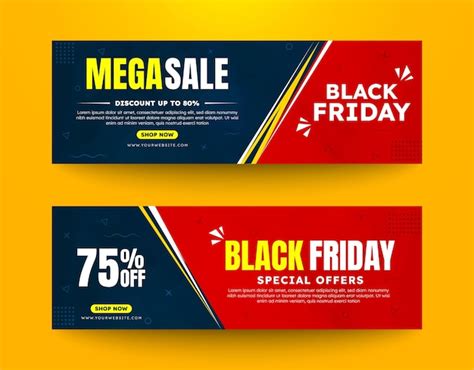 디지털 광고 배너 블랙 프라이데이 메가 세일 세트 프리미엄 벡터