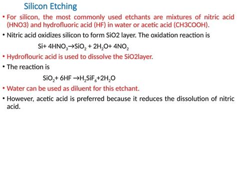 Etching In Vlsi Fabrication Techniques Of Modern Ppt Chemistry