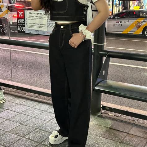 S M L [set가격 최저가] 프로모션진행 필수 잇아이템 데님 흑청 패치 레터링 크롭 멜빵 하이웨스트 와이드 팬츠