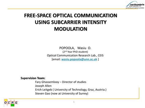 Ppt Free Space Optical Communication Using Subcarrier Intensity Modulation Powerpoint