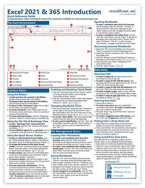 Microsoft Excel Cheat Sheet Teachucomp Inc