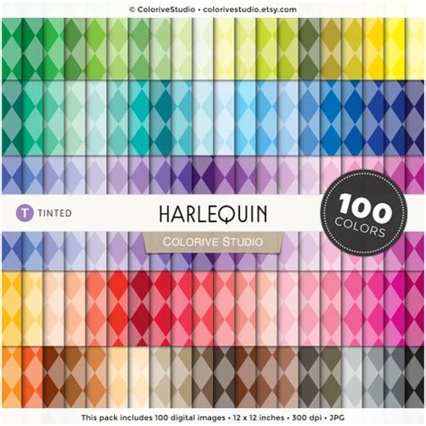 Tinted Harlequin Digital Paper 100 Rainbow Colors Harlequin Etsy